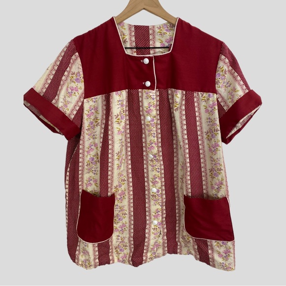 Vintage | Tops | Vintage Burgundy Floral Polka Dot Bohemian Button Down ...